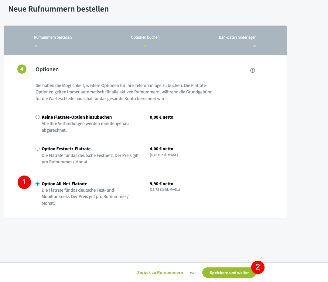 Neue Rufnummern bestellen - Cloud Telefonanlage